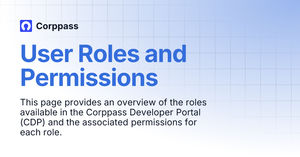 User Roles and Permissions | Corppass